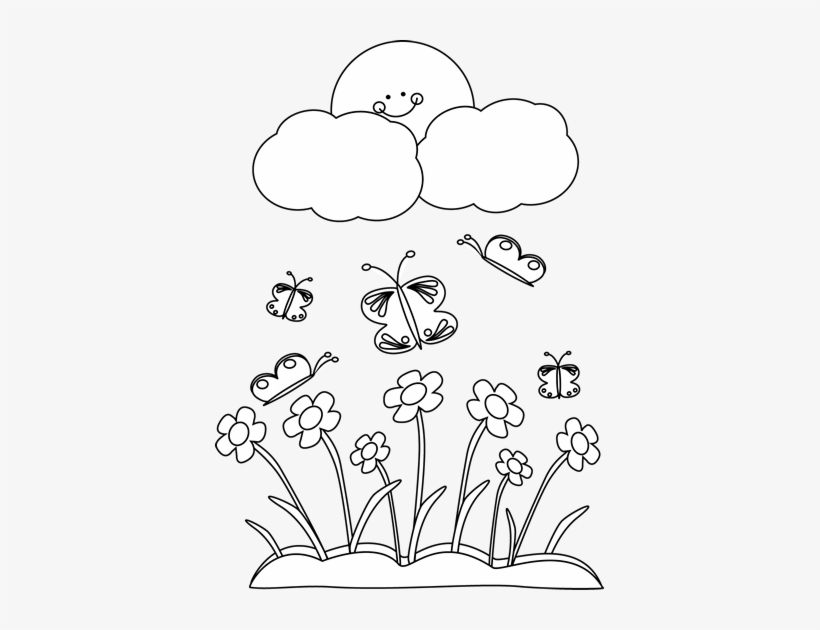 Spring Clip Art - Spring Season Images Black And White - 389x550 PNG ...