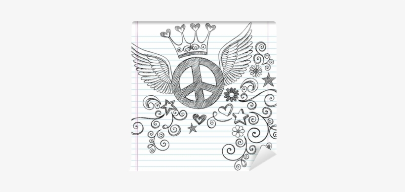Peace Sign With Wings And Tiara Crown Vector Wall Mural - Peace Sign ...