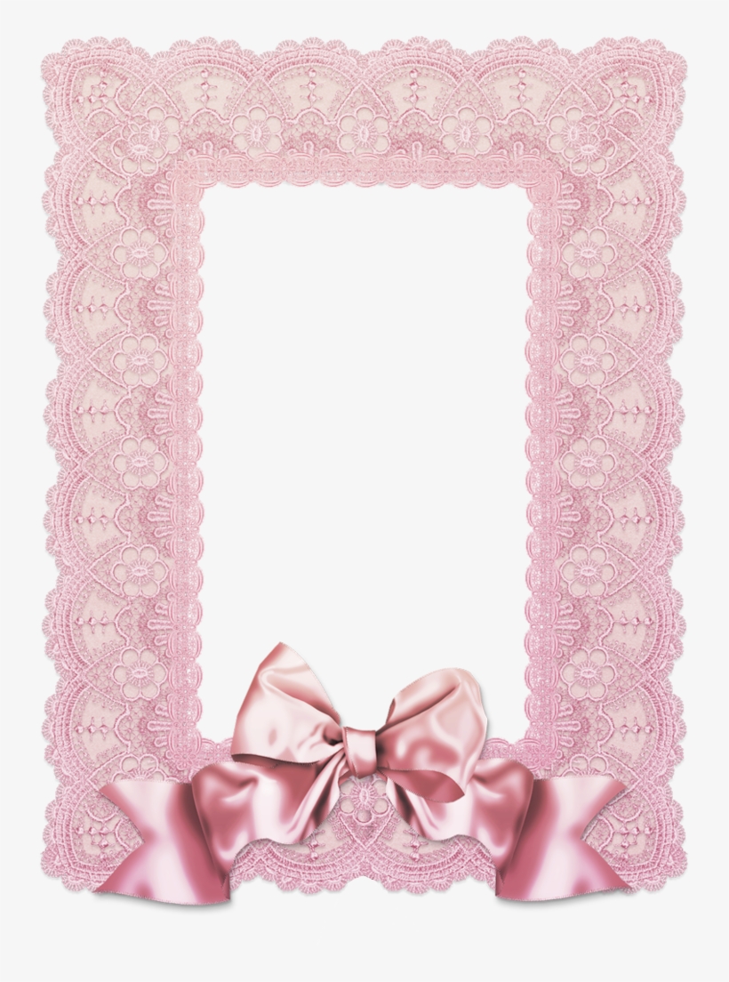 Frame With Pink Lace And Silk Ribbon - Pink Lace Frame Png - 572x800 ...