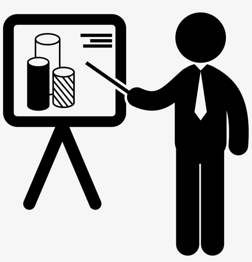 Businessman Presenter Presenting Business Stats Graphic - Presentation ...