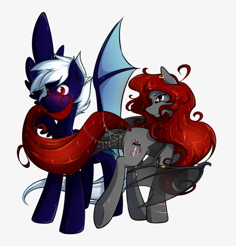 Secret-pony, Bat Pony, Blushing, Female, Male, Oc, - Red And Black Mist ...
