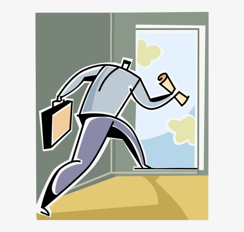 Vector Illustration Of Businessman Walks Through Open - Illustration ...
