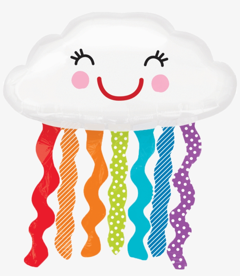 Happy Cloud Balloon With Rain Streamers - 30" Supershape Rainbow Cloud ...