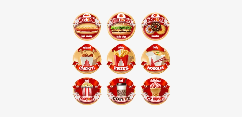 Download Transparent Vector Set Of Fast Food Logos Stickers Red Dogs ...