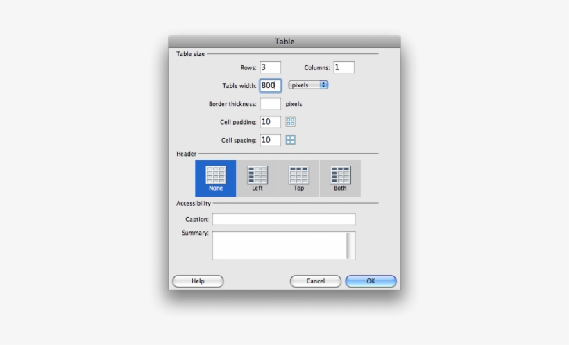 Dw Table Dialog - Table Cell - 400x432 PNG Download - PNGkit