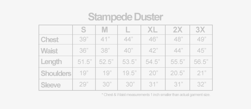 Stampede Duster Sizing Chart - Never Shout Never Christopher Drew ...