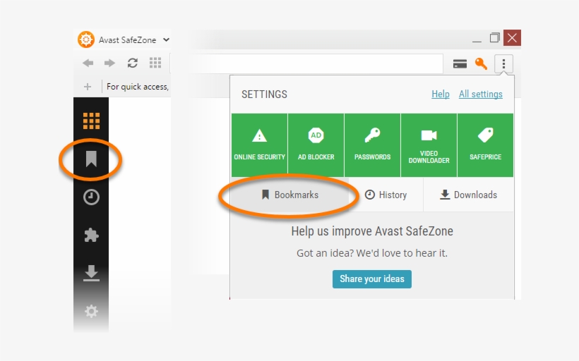 Click The Bookmark Icon On The Left Panel Or Click - Avast Ad Blocker ...