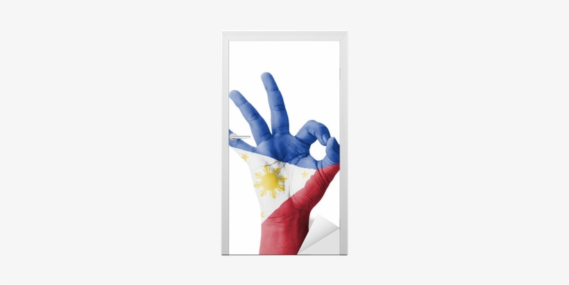 Hand Making Ok Sign, Philippines Flag Painted Door - Philippine Flag ...