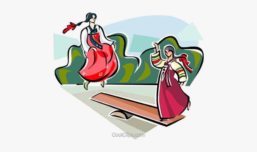 Korean Girls Playing Balance Game Royalty Free Vector - Transparent ...