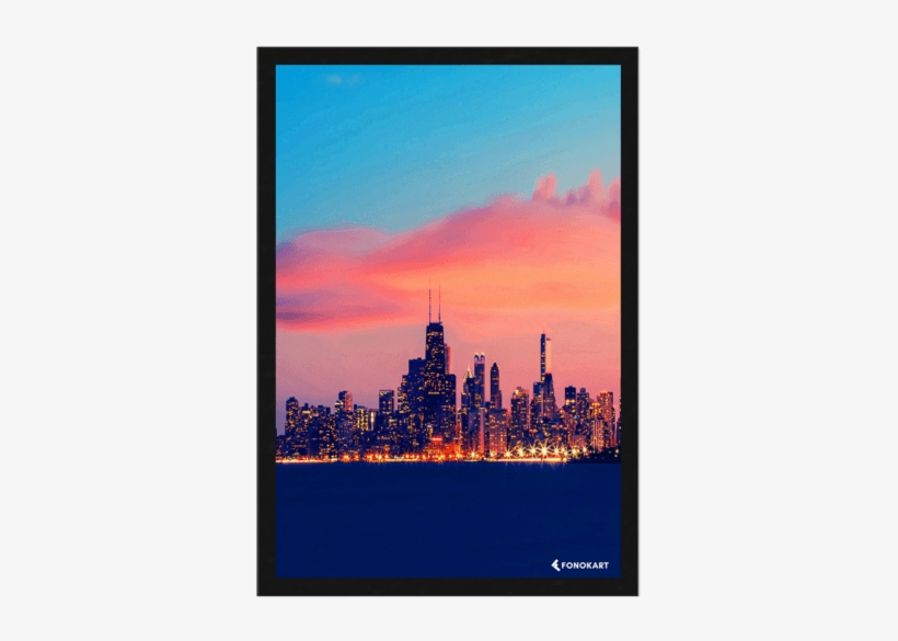 Ny Skyline Framed Wall Art - Chicago Skyline Night Lights Lake ...