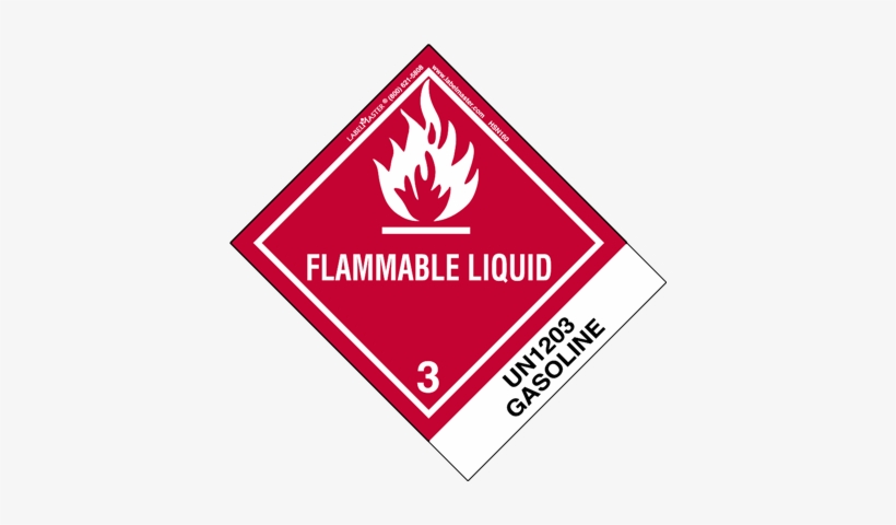 Flammable Liquid Label, Un1203 Gasoline, Paper - Class 3 Dangerous ...