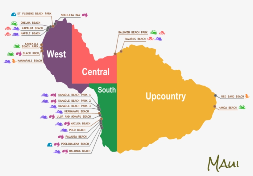 Maui Beaches Map - 991x645 PNG Download - PNGkit