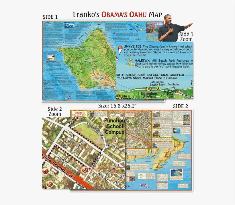 Franko Maps Obama's Oahu Map - 538x635 PNG Download - PNGkit