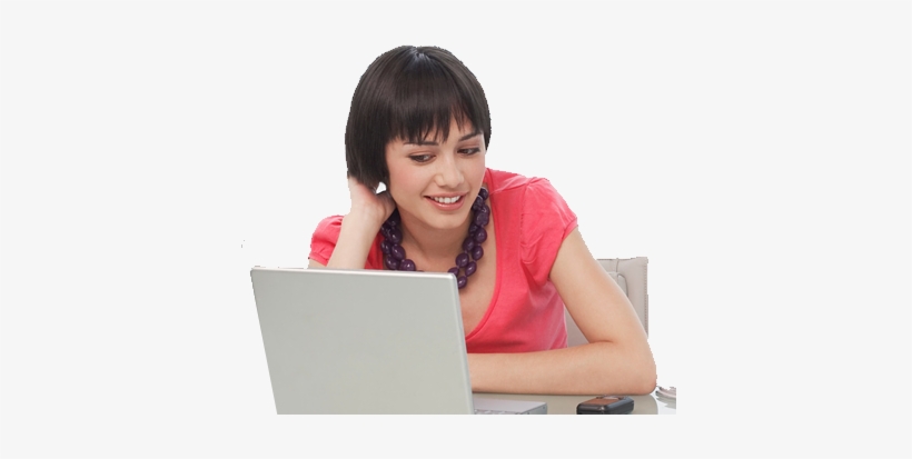 A Young Woman Sitting At A Computer - Girl - 397x333 PNG Download - PNGkit