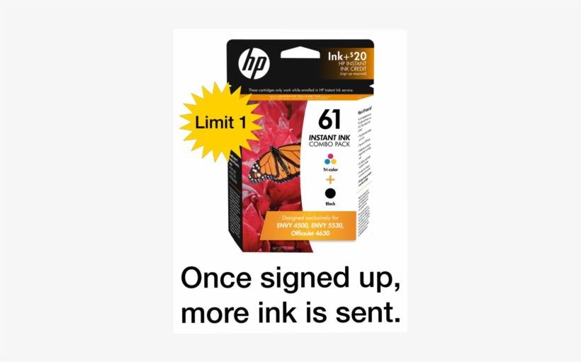 Download Transparent Hp 61 Black/tri-color Hp Instant Ink Enrollment ...