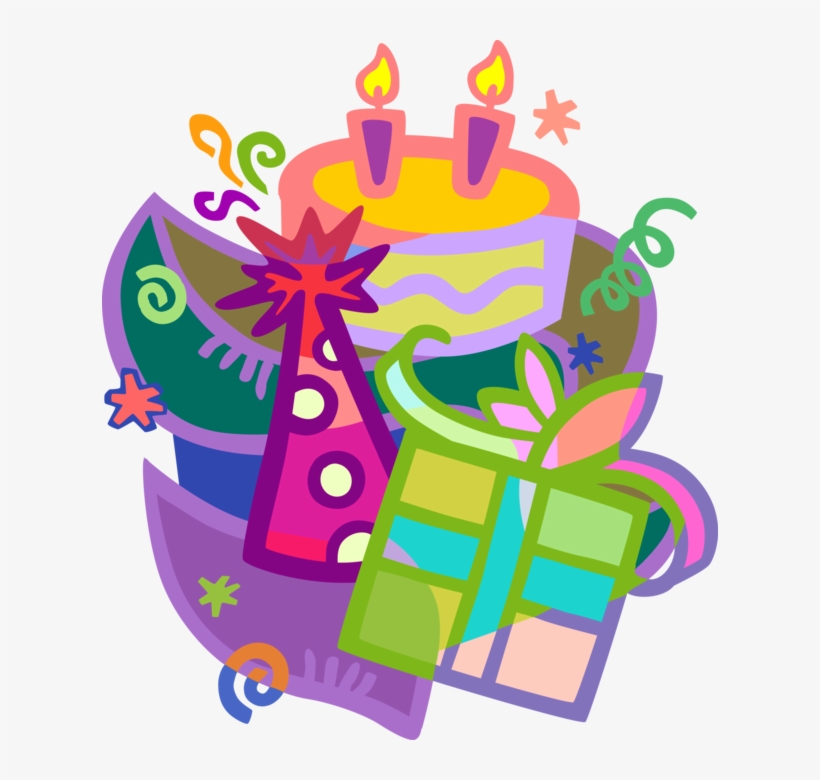 Vector Illustration Of Birthday Party Celebration With - Birthday Cake ...