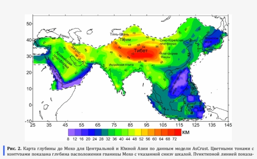 The Depth To Moho Map Of Central And South Asia, According - Moho ...