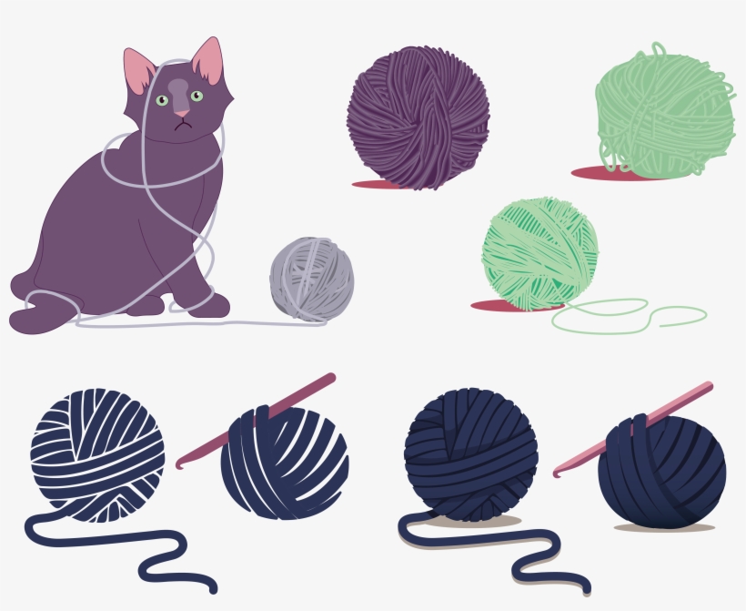 Cat Yarn Cartoon Illustration - Svg Cats With Yarn - 4321x3306 PNG ...