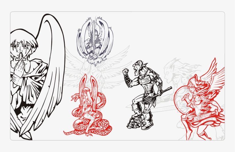 Artistic Tattoo Designs - Angel & Snake Large Wall Clock - 750x451 PNG ...