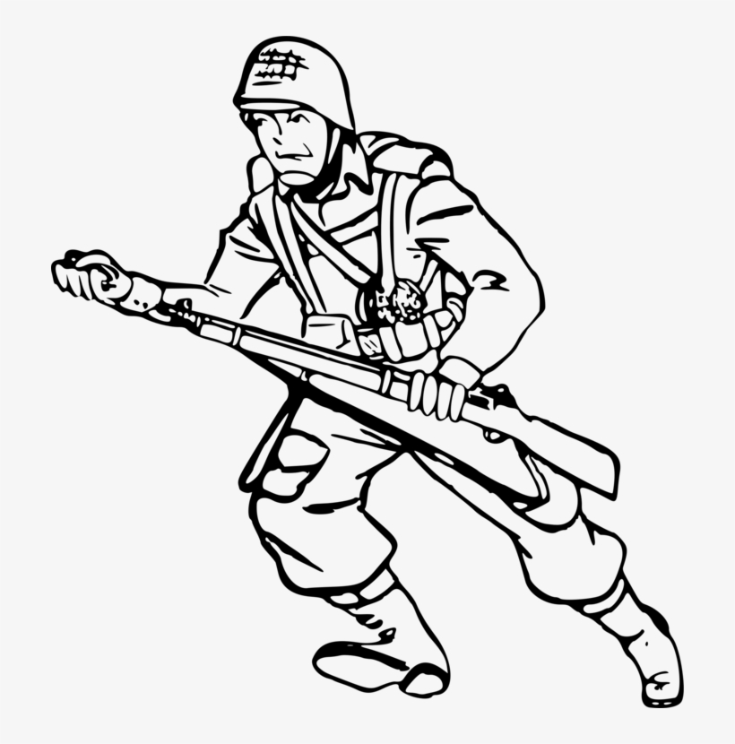 Black And White Soldier Drawing Line Art Army - Soldier In Black And ...