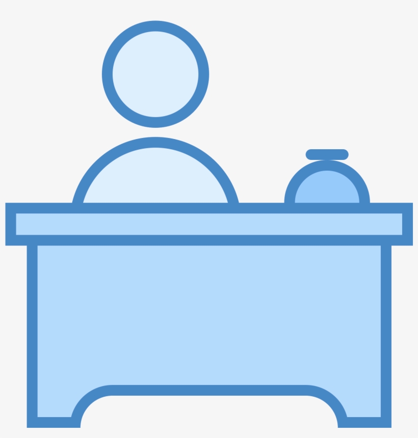 The Image Is A Large Desk With A Little Bell On The - Blue Desk Clip ...