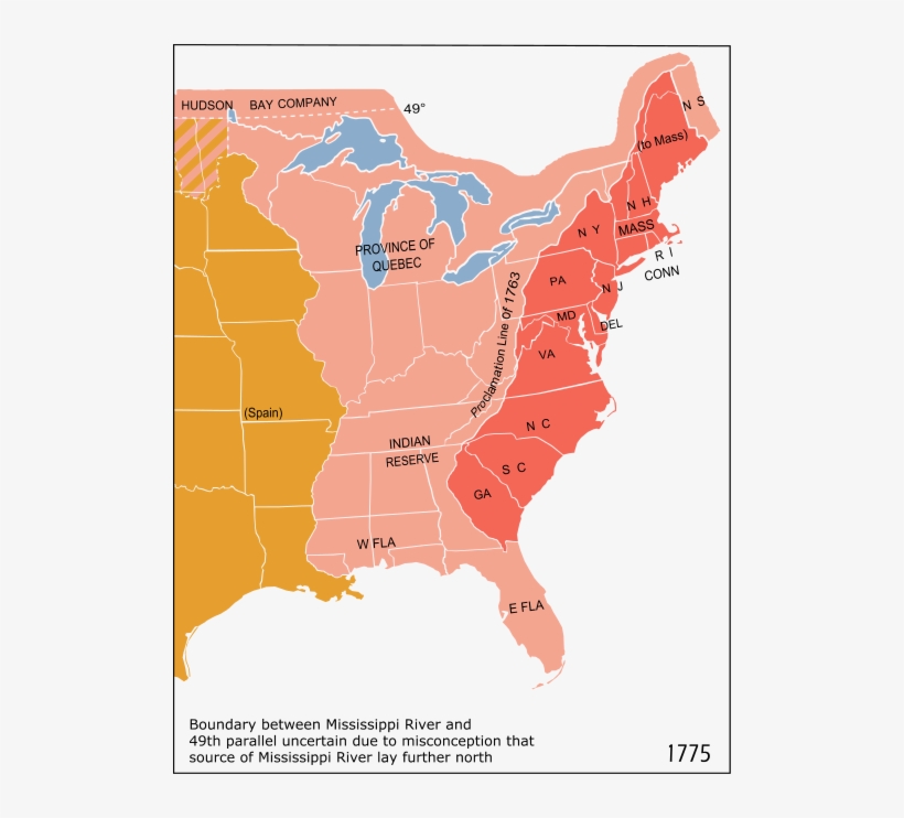 Location Of Thirteen Colonies Map - Proclamation Of 1763 - 506x662 PNG ...