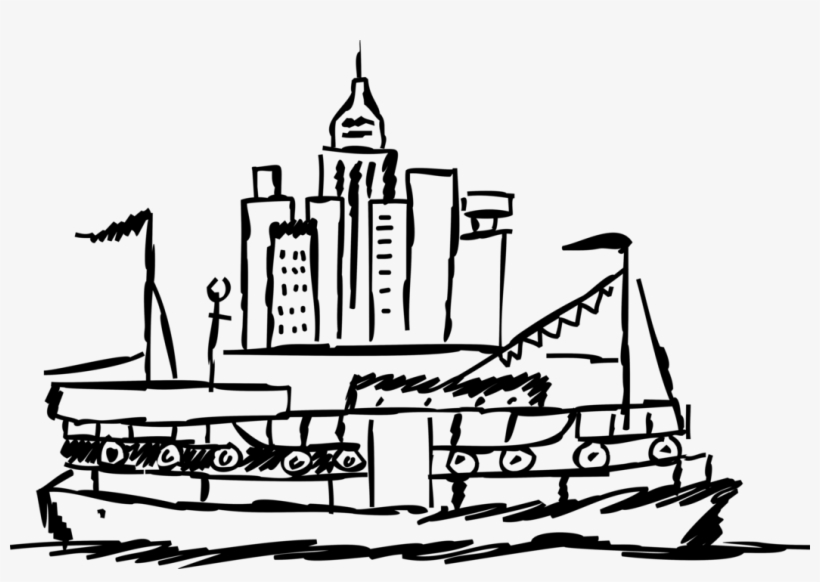 Vector Illustration Of Ferry Or Ferryboat Watercraft - Ferry Boat ...