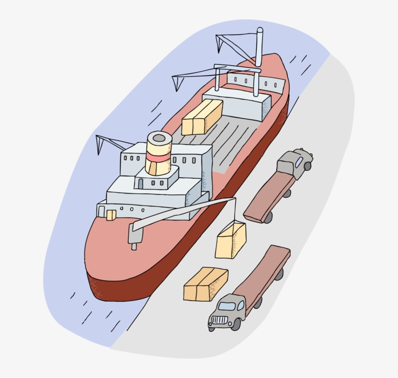 Vector Illustration Of Cargo Ship At Port Terminal - Cargo Port Cartoon ...