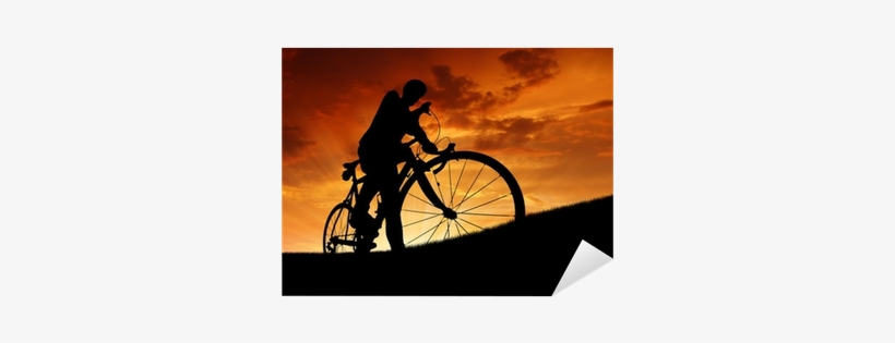 Silhouette Of The Cyclist On Road Bike At Sunset Sticker - Paleo ...