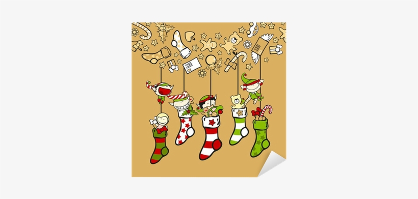 Cute Elves With Christmas Stockings Sticker • Pixers® - Cute Elves With ...