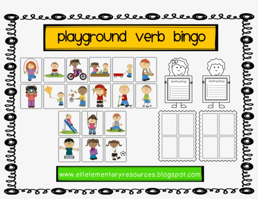 Action Verb At Playground Flashcard Clipart Verb Educational ...