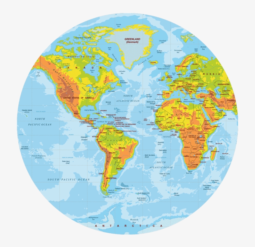 Polypropylyn Physical World Map Round Placemat E 2 Round Map Of The 