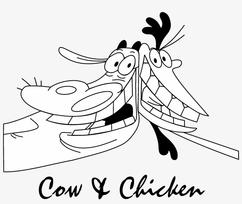 Cow & Chicken Logo Black And White - Cow And Chicken Cartoon ...