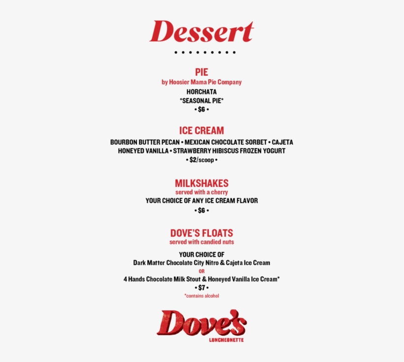 Doves Dessert Menu - Menu - 1000x773 PNG Download - PNGkit