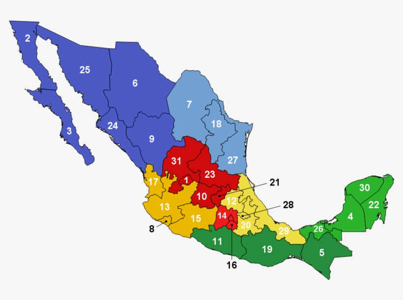 800px-mexico Map Of Regionsfr - 8 Zonas Economicas De Mexico - 800x553 ...
