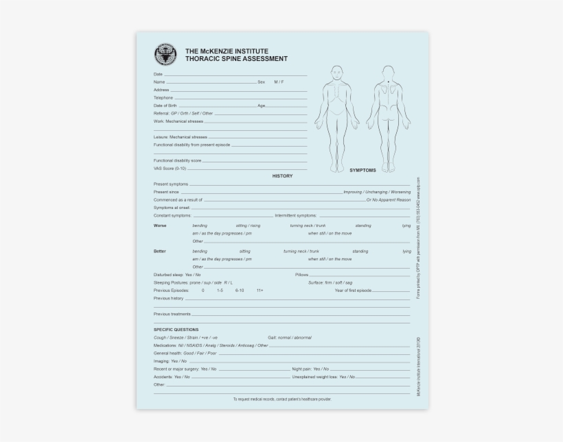 714-2 Thoracic Spine Assessment Form - Physio Assessment Forms Ortho ...