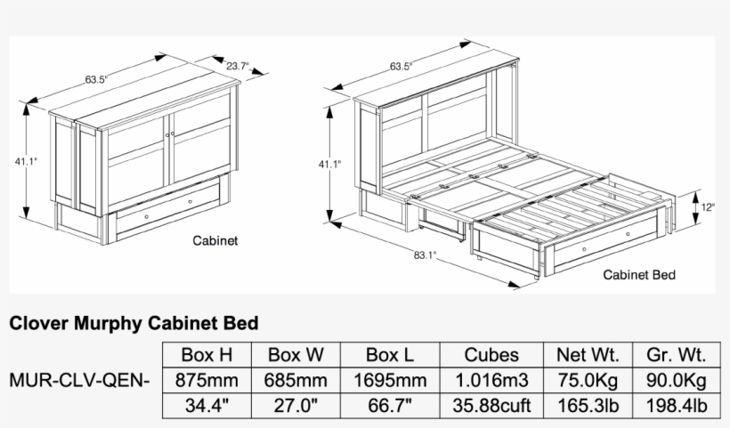 Download Transparent Product Dimensions - Full Size Murphy Bed Dimension - PNGkit