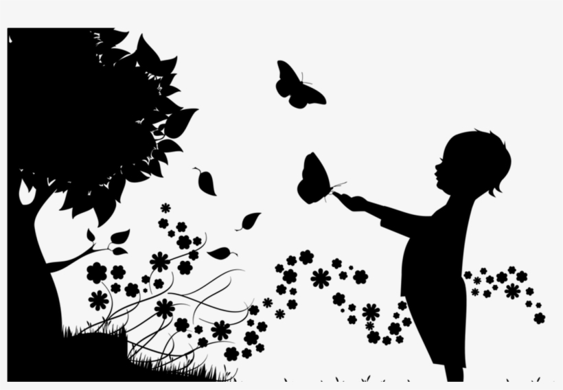 Butterfly Child Silhouette Drawing Free Commercial - 1368x855 PNG ...