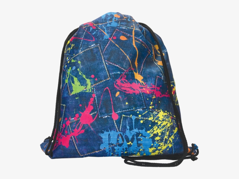 Paint Splatter Denim Drawstring Bag - Small Backpack Splatter Paint ...