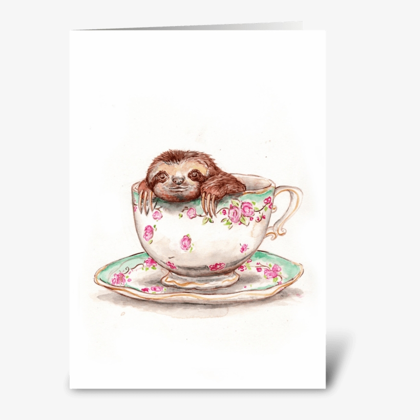 Sloth In A Teacup Greeting Card - Illustration - 700x792 PNG Download ...