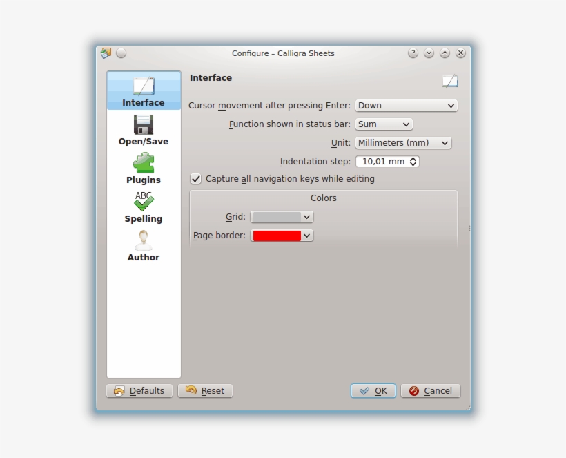 The Calligra Sheets Configuration Dialog Box - Interface - 623x608 PNG ...
