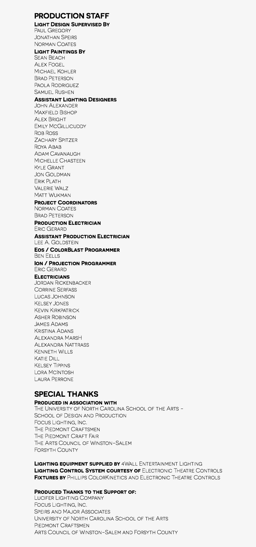 Production Staff Light Design Supervised By Paul Gregory - Syndrome ...