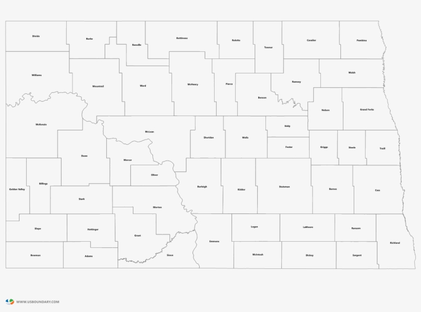 North Dakota Counties Outline Map - 1584x1123 PNG Download - PNGkit