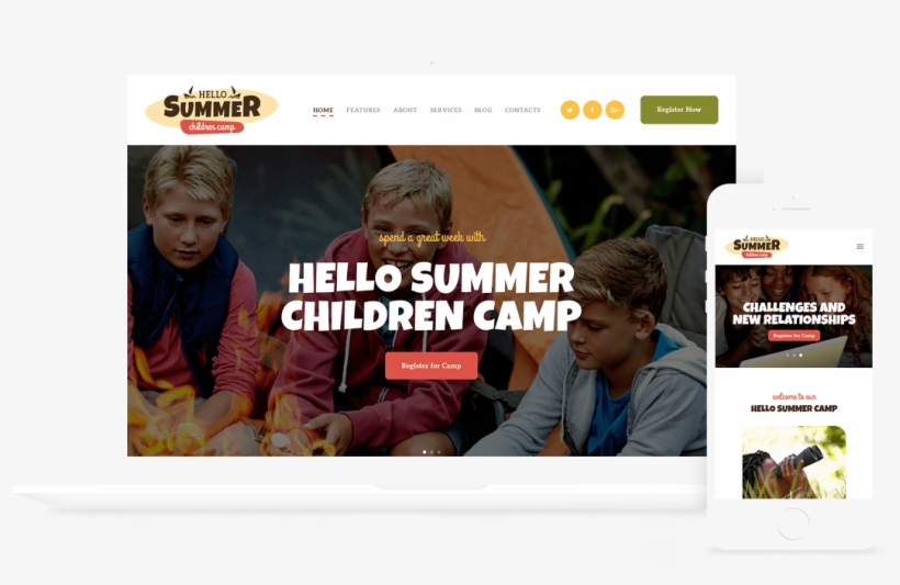 Hello Summer Children's Camp Wordpress Theme - Website - 1056x636 PNG Download - PNGkit