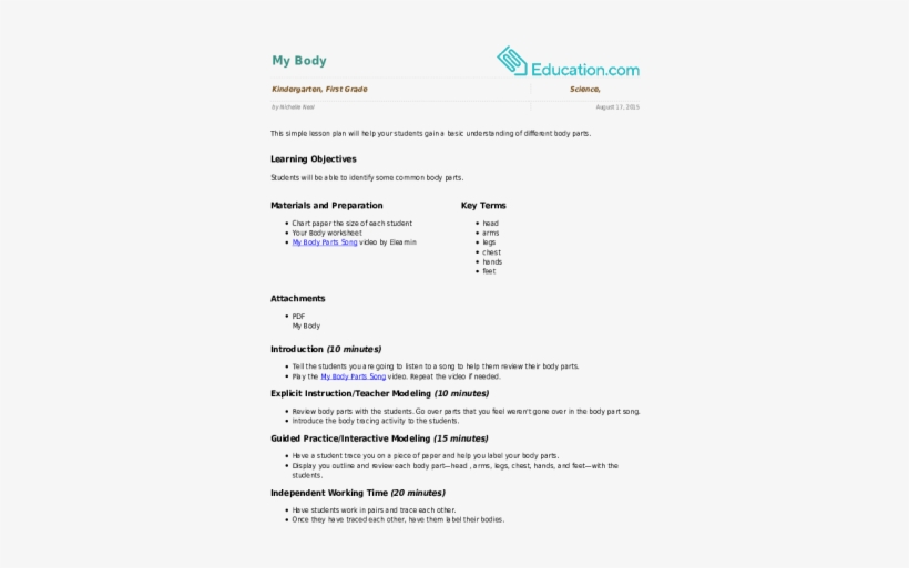 Lesson Plan My Body - 340x446 PNG Download - PNGkit