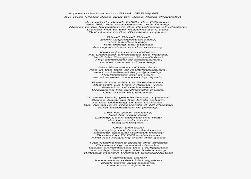 Poem Dedicated To Rizal - 1200x630 PNG Download - PNGkit