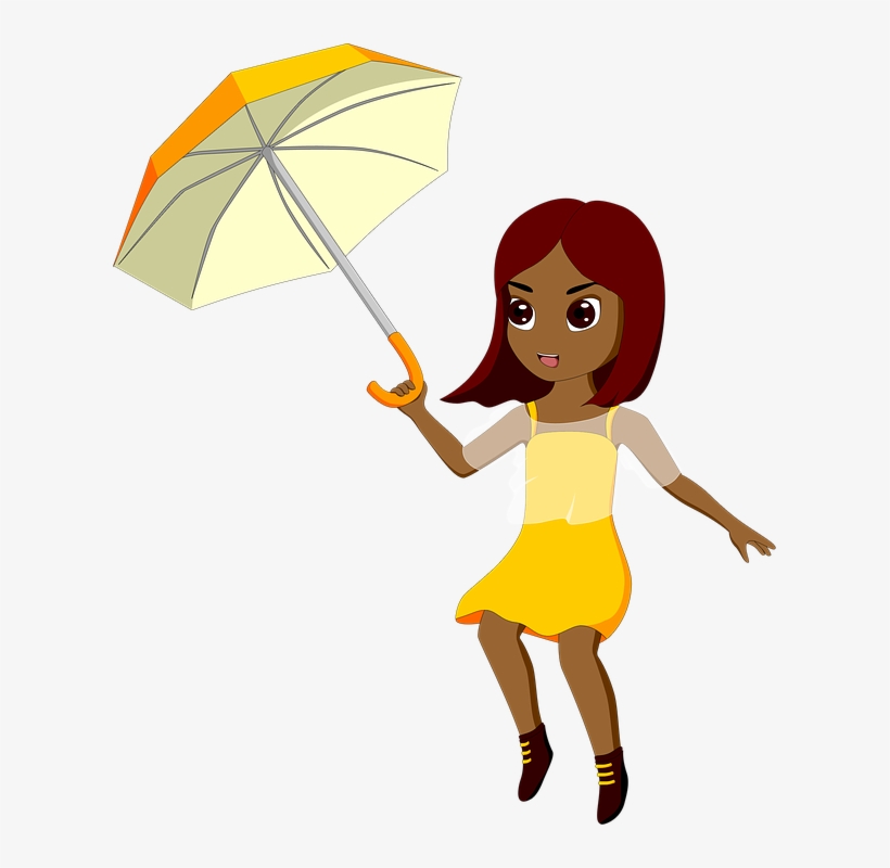 Girl, Wind, Weather, Umbrella, Windy - Fly Girl With Umbrella Cartoon ...