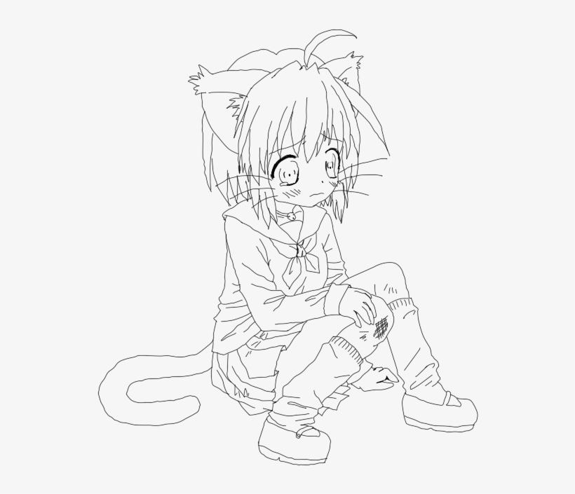 Download Transparent Cat Girl Line Art - Anime Cat Girl Coloring Pages ...