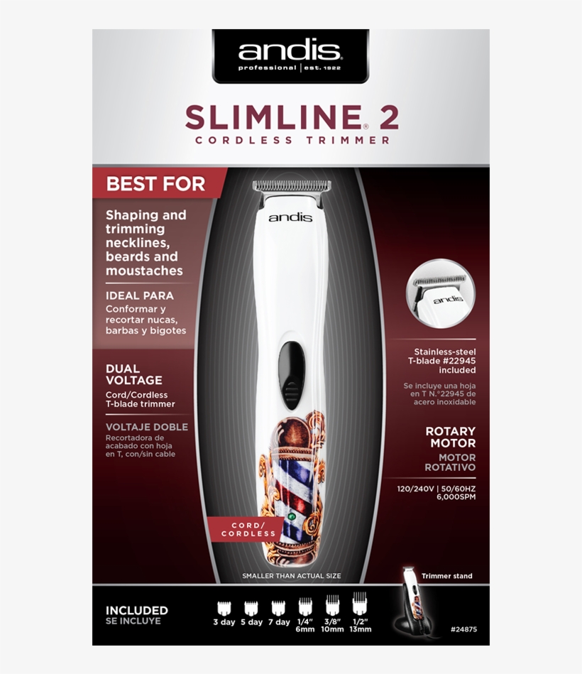 Andis 24380 Slimline Carbon T-blade Trimmer - 780x920 PNG Download - PNGkit