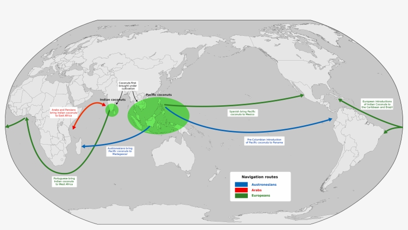 Download Transparent Historical Introduction Of Coconuts - Map - PNGkit